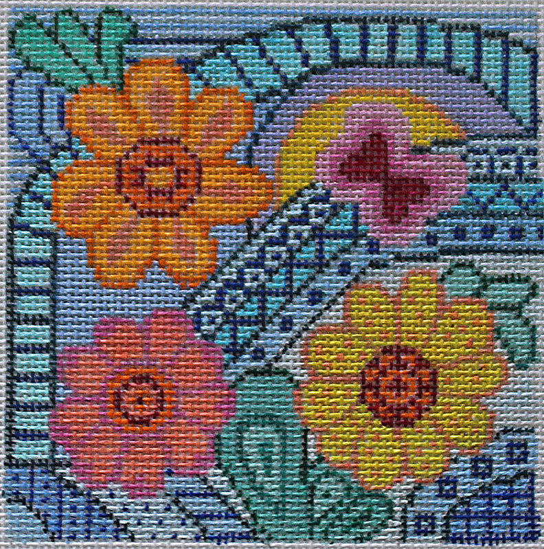 Three Flowers Square -- SU 567 – PLD Needlepoint Designs