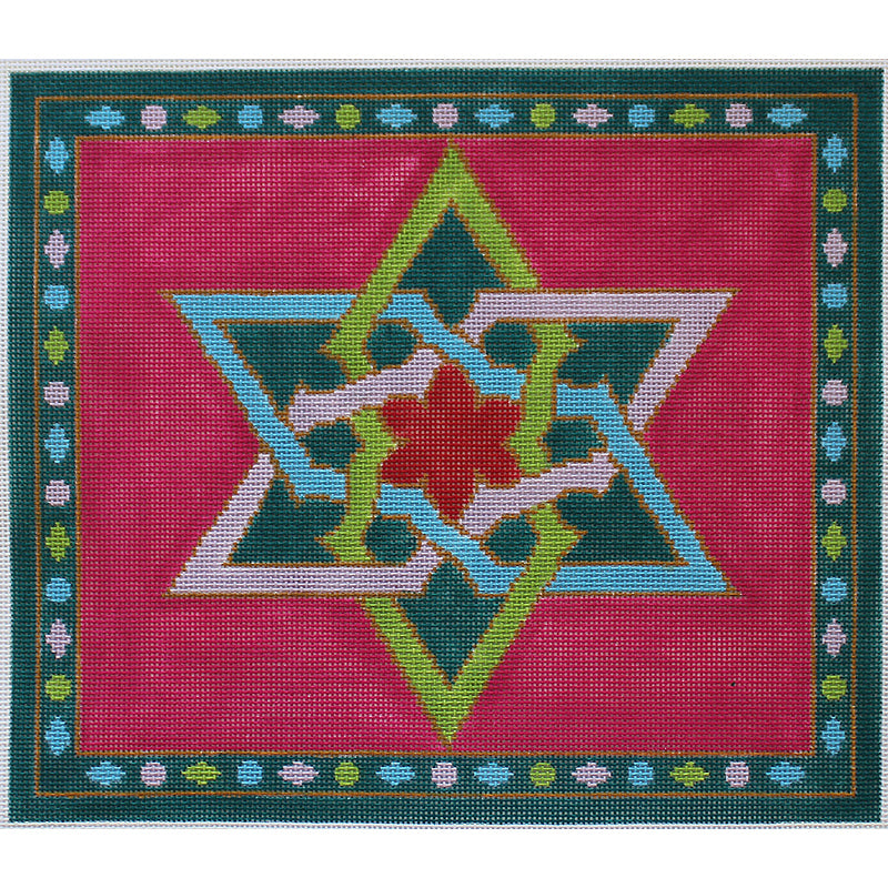 Tallis: Star of David in pink & green - SC 902T – PLD Needlepoint Designs