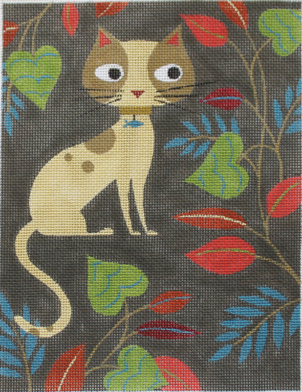 Mid Cent Mod: Cat in Garden - SH 1803 – PLD Needlepoint Designs